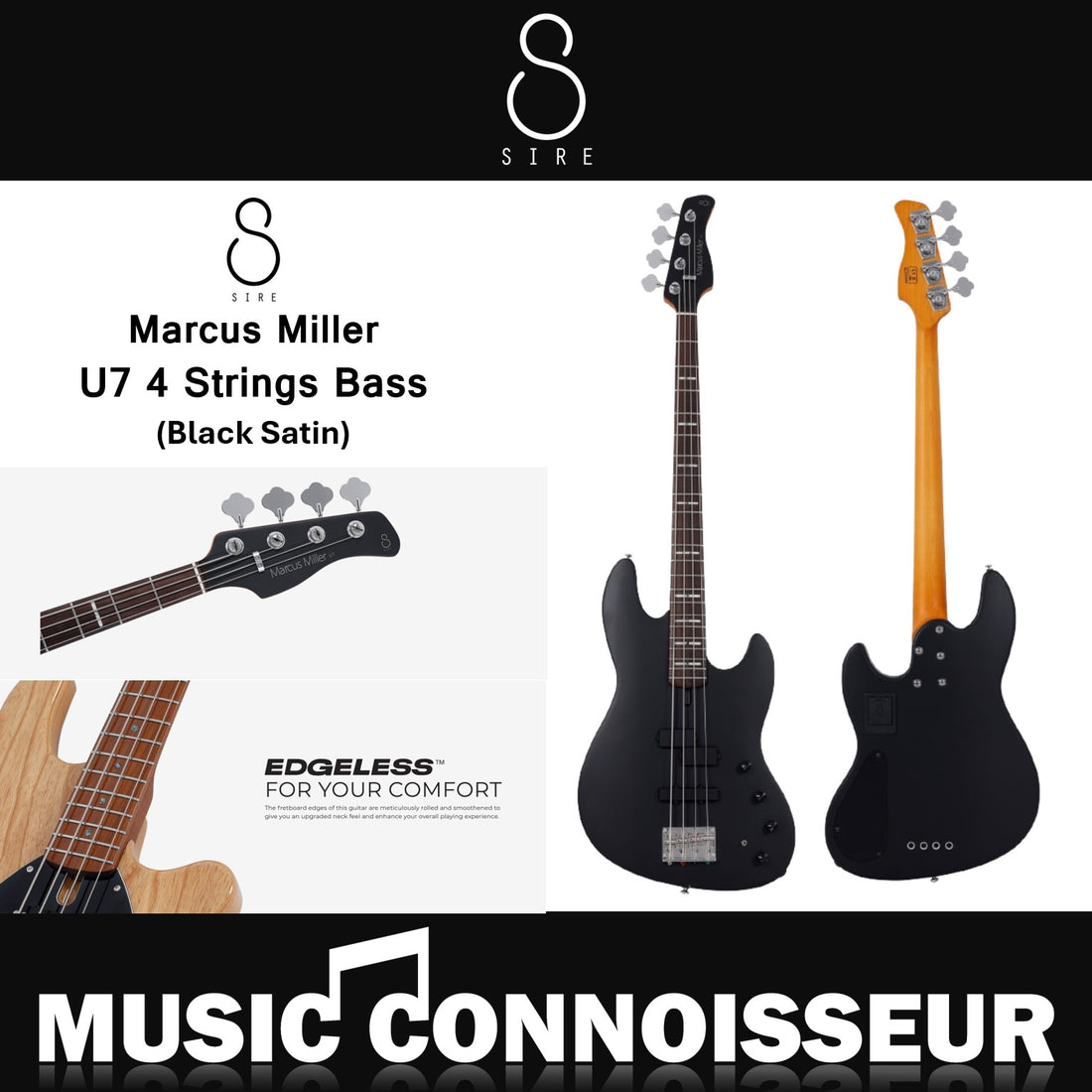 Sire Marcus Miller U7 4 Strings Bass (Black Satin) – Music Connoisseur ...